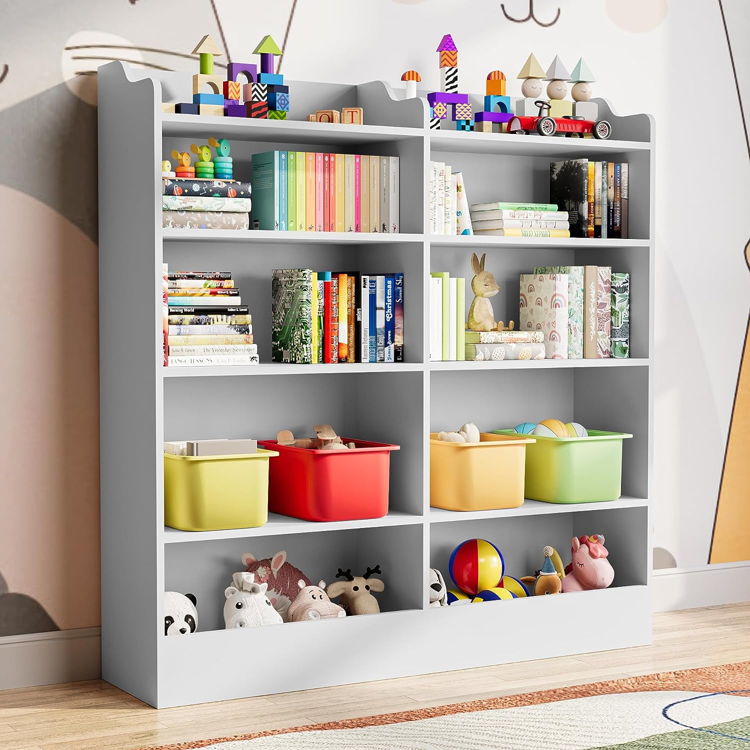 Cozy Castle 5 Tier Kids Bookshelf, 10 Cubby Toy Storage Cabinet ...