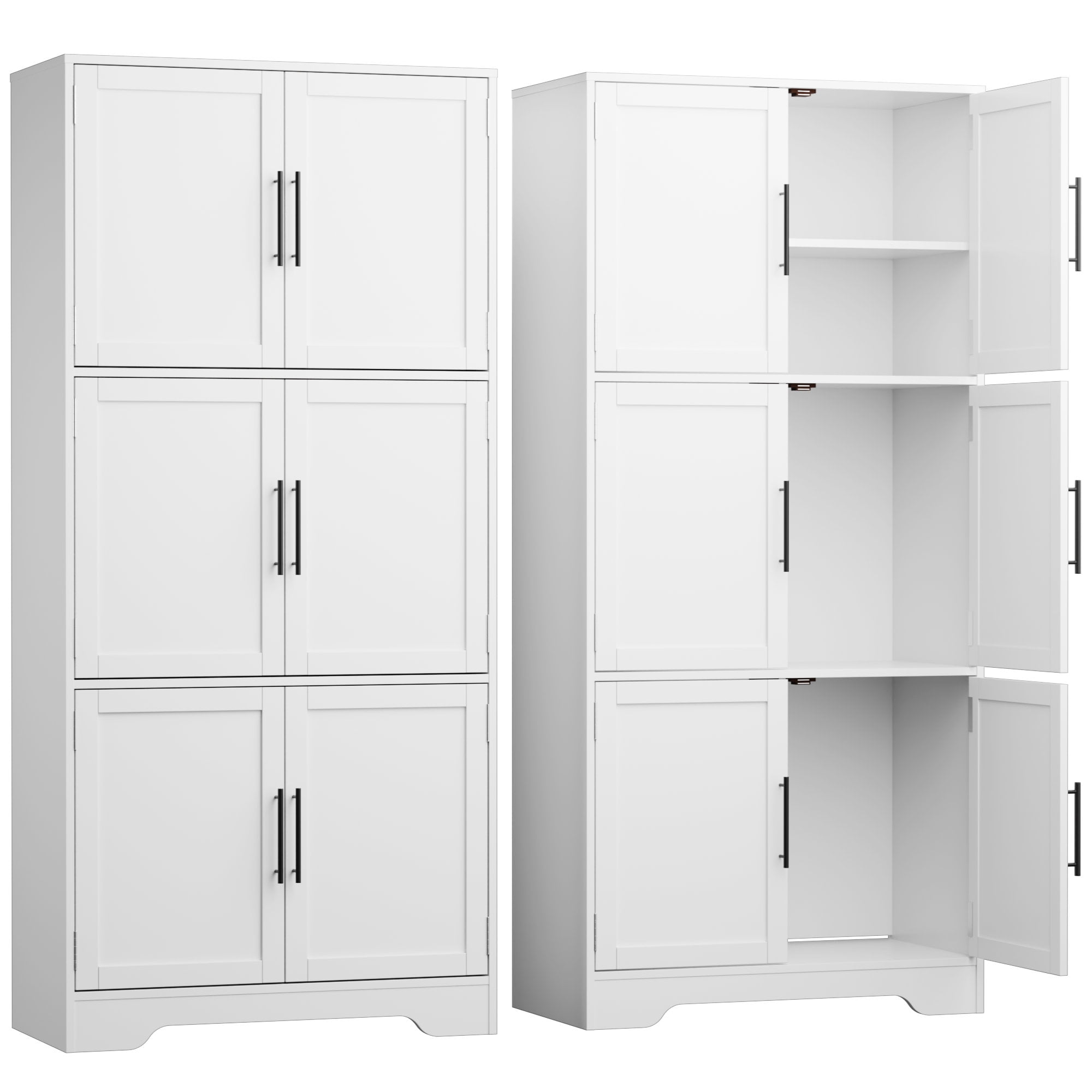 Cozy Castle 68.5" Kitchen Pantry Storage Cabinet with 6 Doors and 3 ...