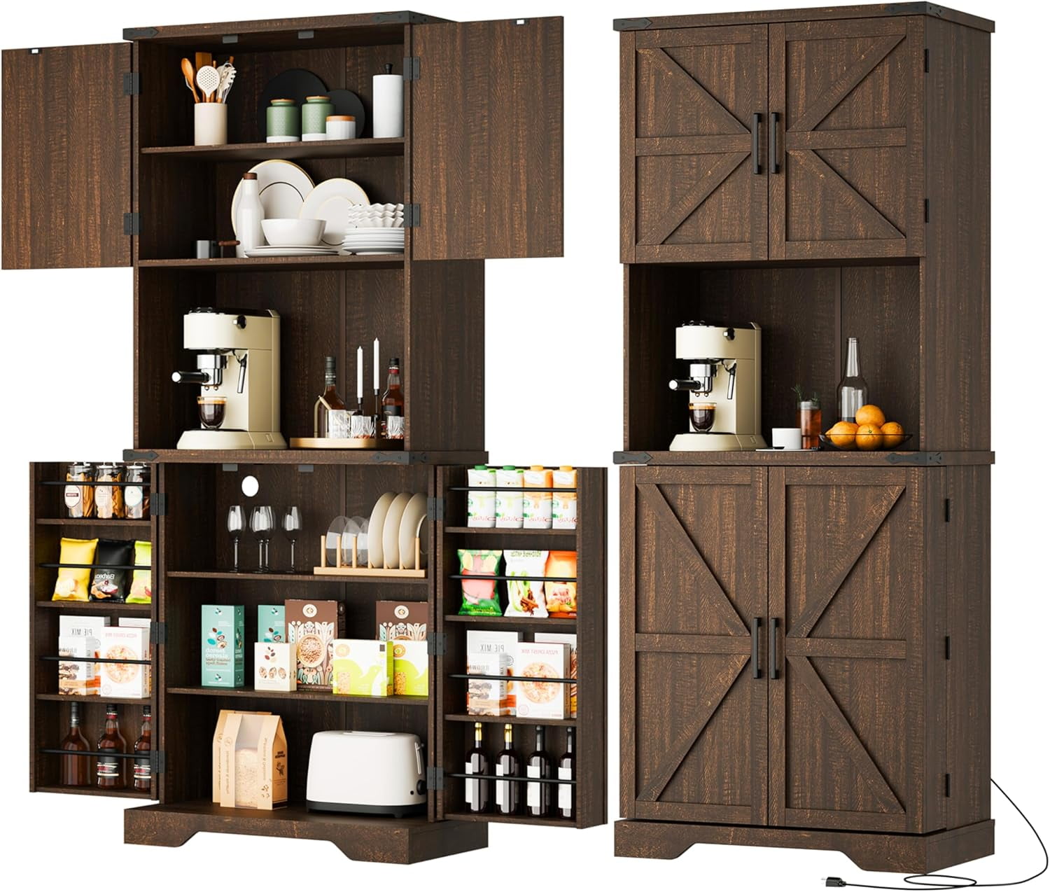 Cozy Castle 74" Farmhouse Pantry Cabinet with Charging Station, Tall ...