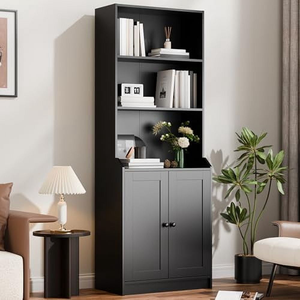 Cozy Castle 75" Tall Book Shelf and Bookcase with 2 Doors, Large 5-Tier ...