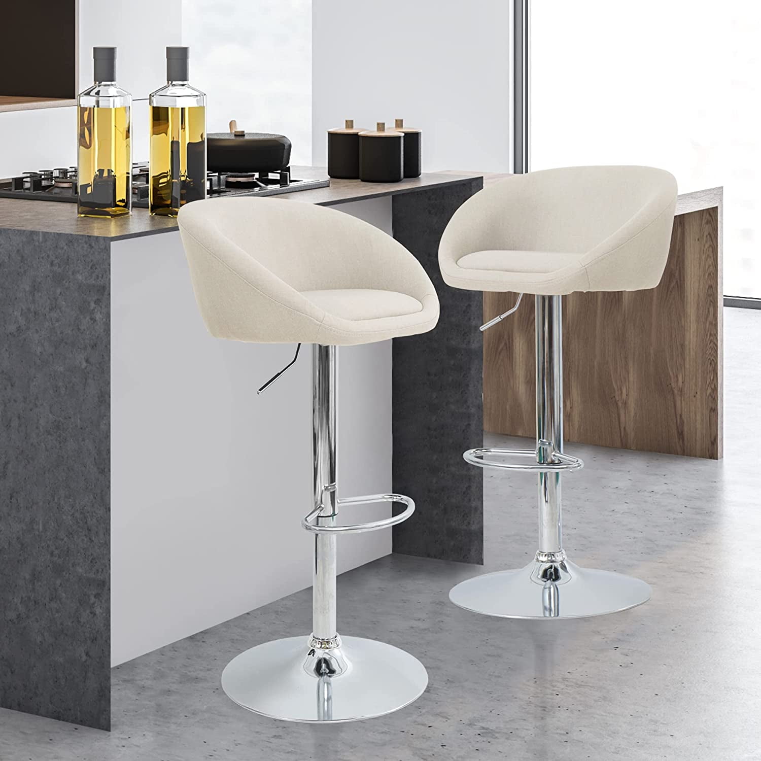 Cozy Castle Bar Stools Linen Fabric Set of 2, Breathable Counter Height ...