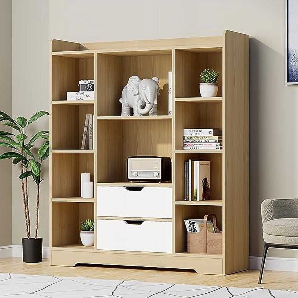 Cozy Castle Black Bookshelf, 4-Tier Open Shelf Bookcase with 2 Drawers ...
