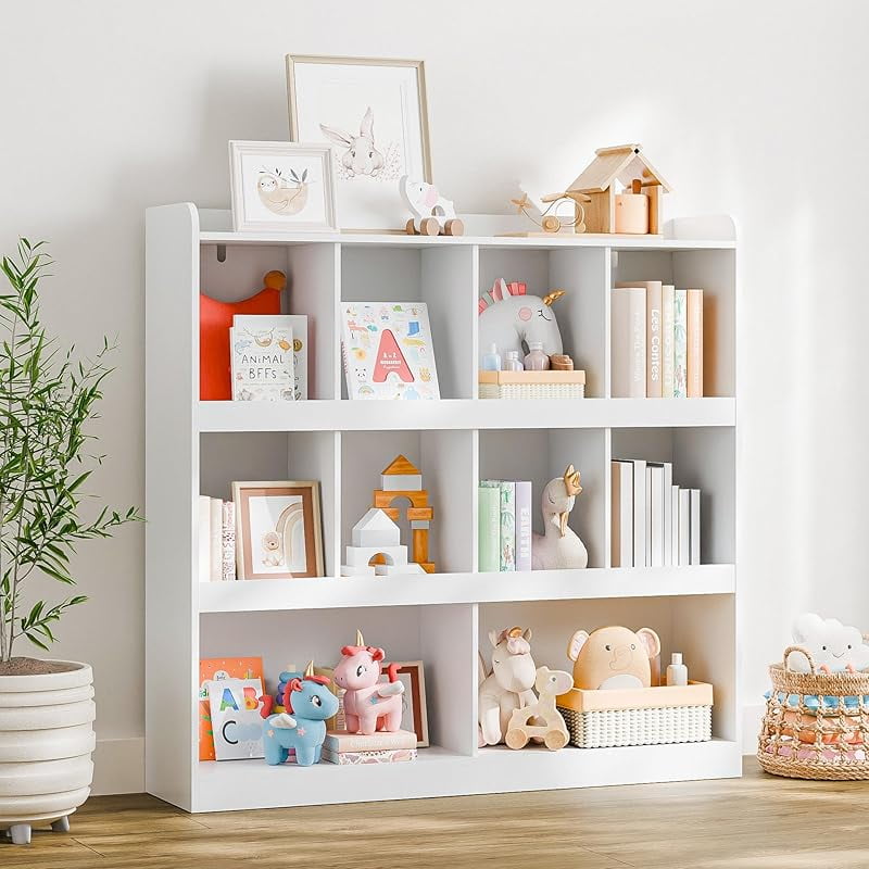 Cozy Castle Bookshelf, 3-Tier Open Bookshelf, 10 Cube Horizontal ...