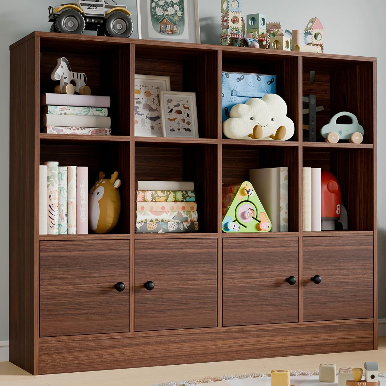 Cozy Castle Brown Wood Bookcase,12 Cube Storage Organizer Bookshelf ...