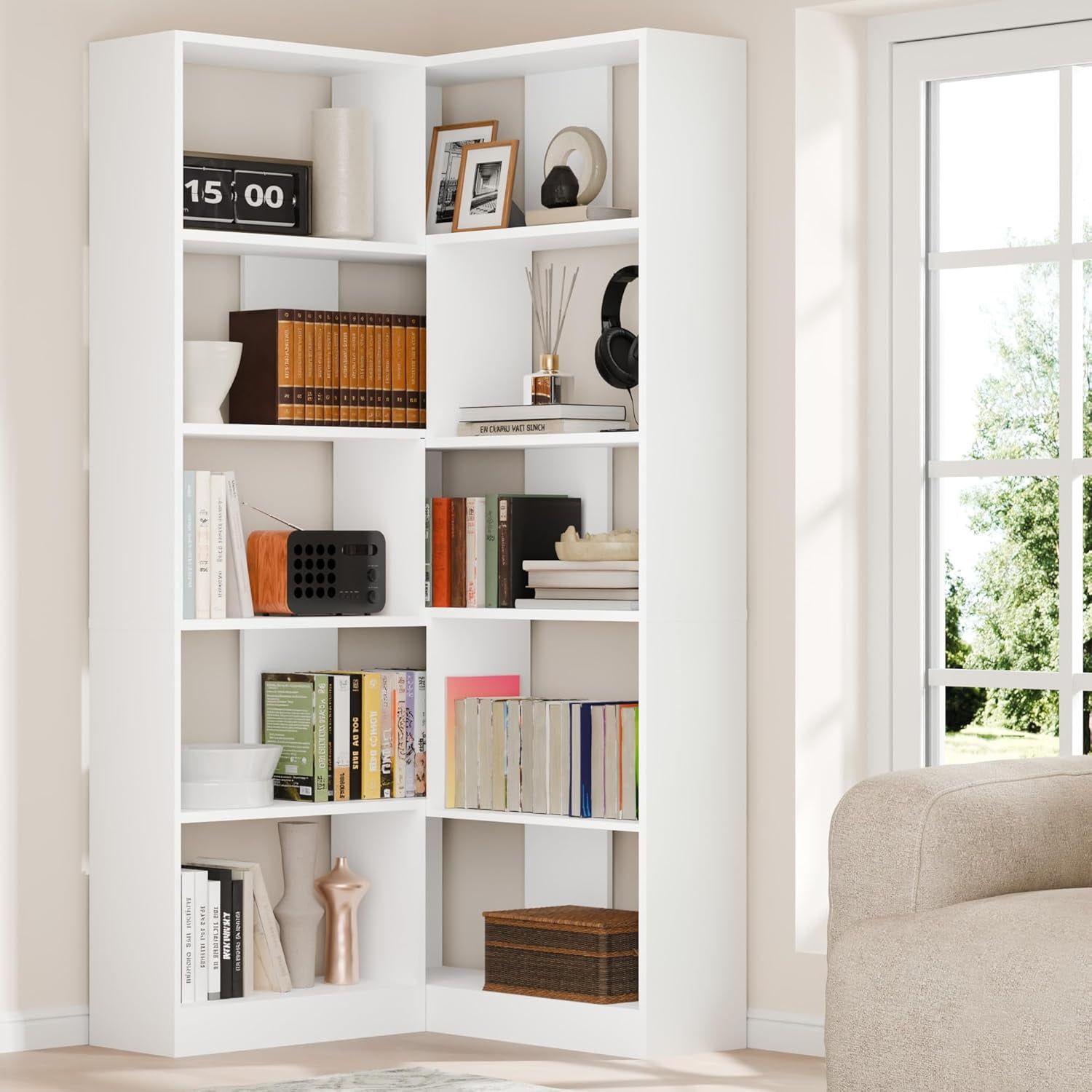 Cozy Castle Corner Bookshelf Standing 5 Tiers Display Storage Shelves ...