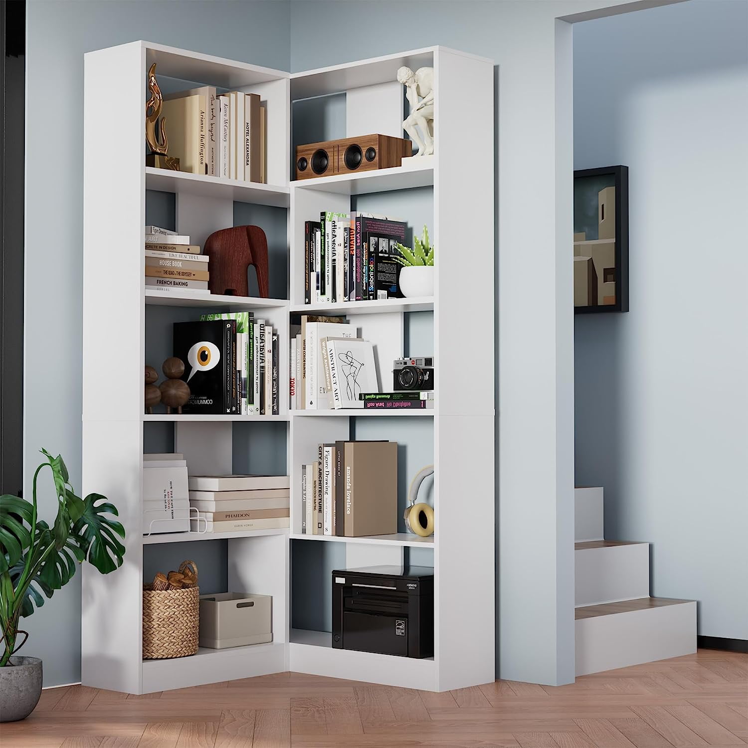 Cozy Castle Corner Bookshelf Standing 5 Tiers Display Storage Shelves ...