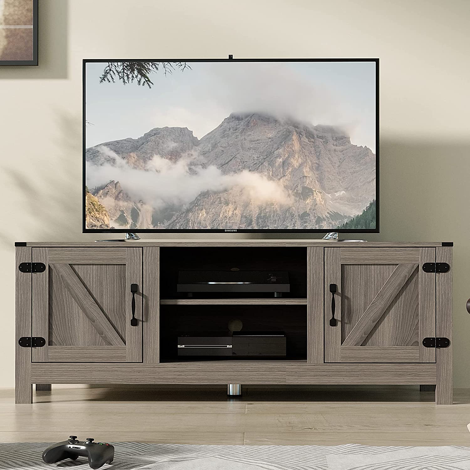 Furmax Barn Door TV Stand Media Console Center Industrial Style for TVs ...