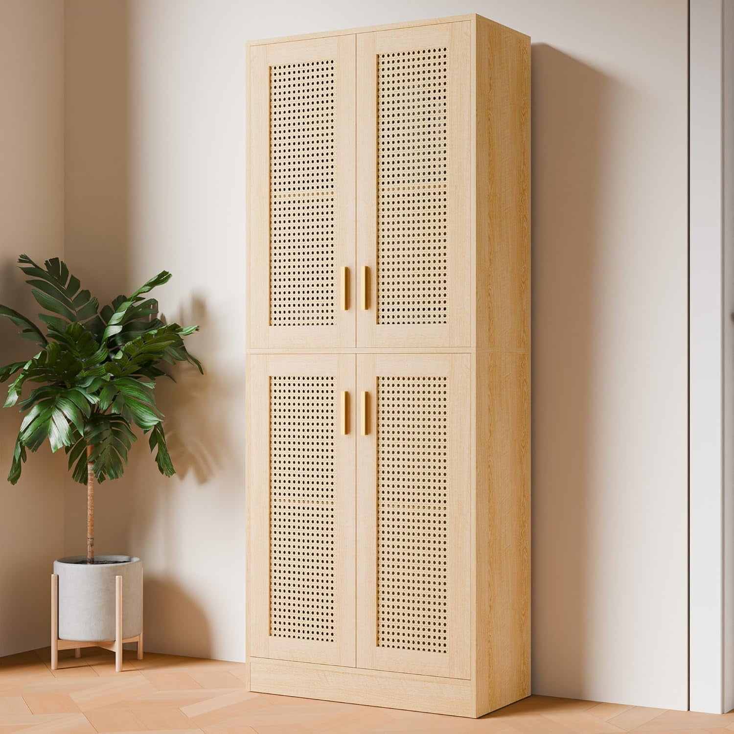 Cozy Castle Kitchen Pantry Cabinet, 71" Tall Rattan Storage Cabinet ...