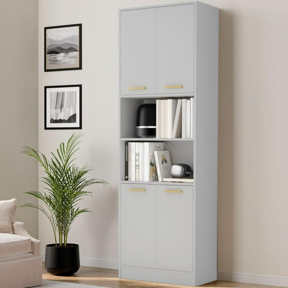 Cozy Castle Kitchen Pantry Cabinet, 75" Tall Wood Storage Cabinet with ...