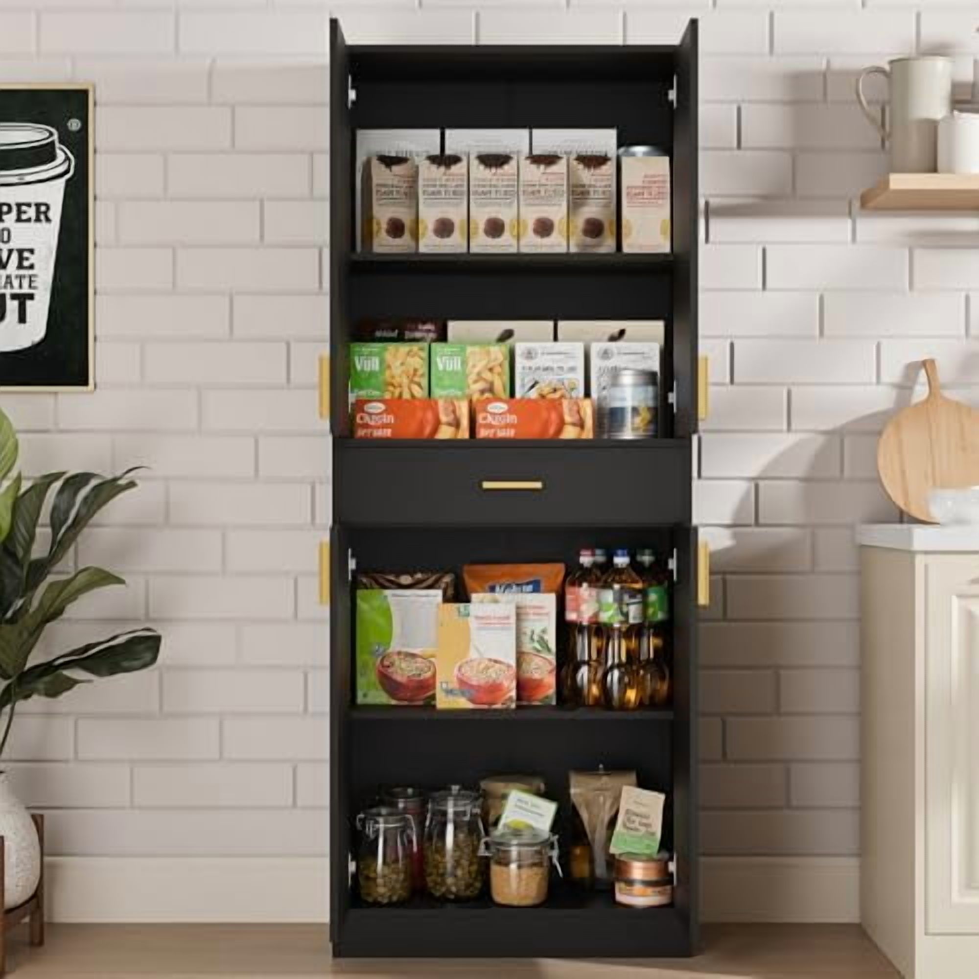 Cozy Castle Kitchen Pantry Storage Cabinet 71" Tall 4 Doors Wood ...