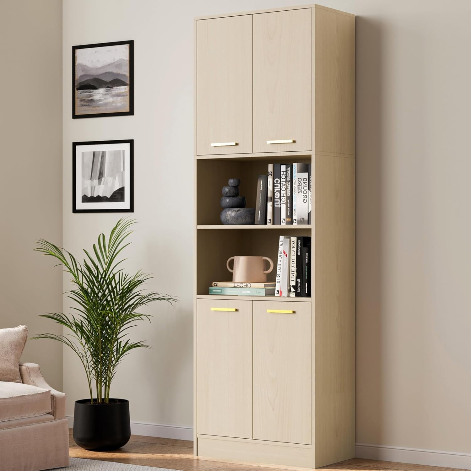Cozy Castle Kitchen Pantry Cabinet, 75" Tall Wood Storage Cabinet with ...