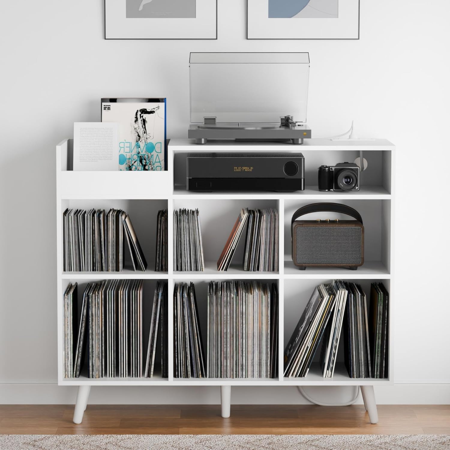 Cozy Castle Large Record Player Stand, Vinyl Storage Cabinet Mid ...