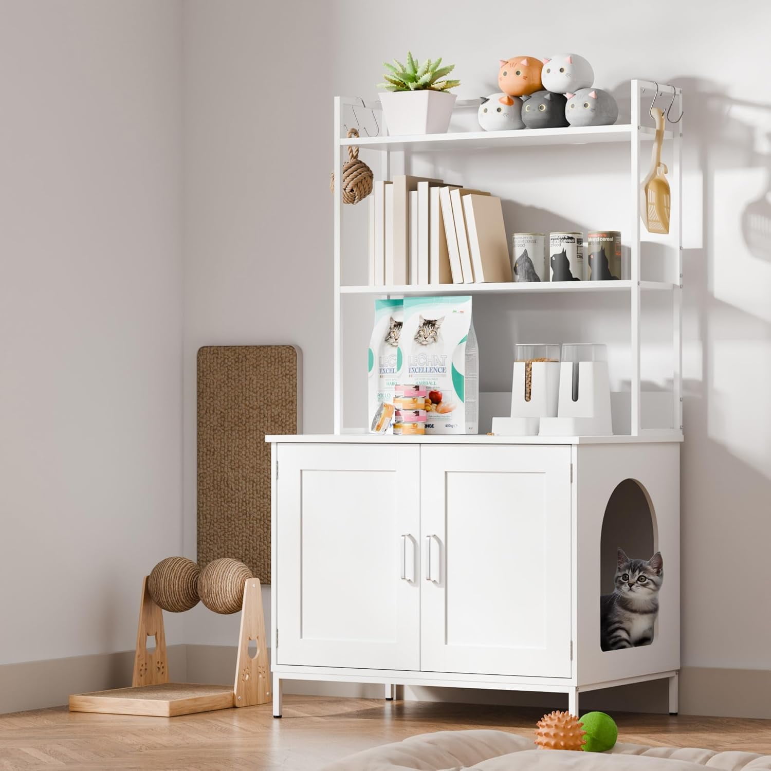 Cozy Castle Litter Box Enclosure, Cat Litter Box Furniture with Cabinet ...