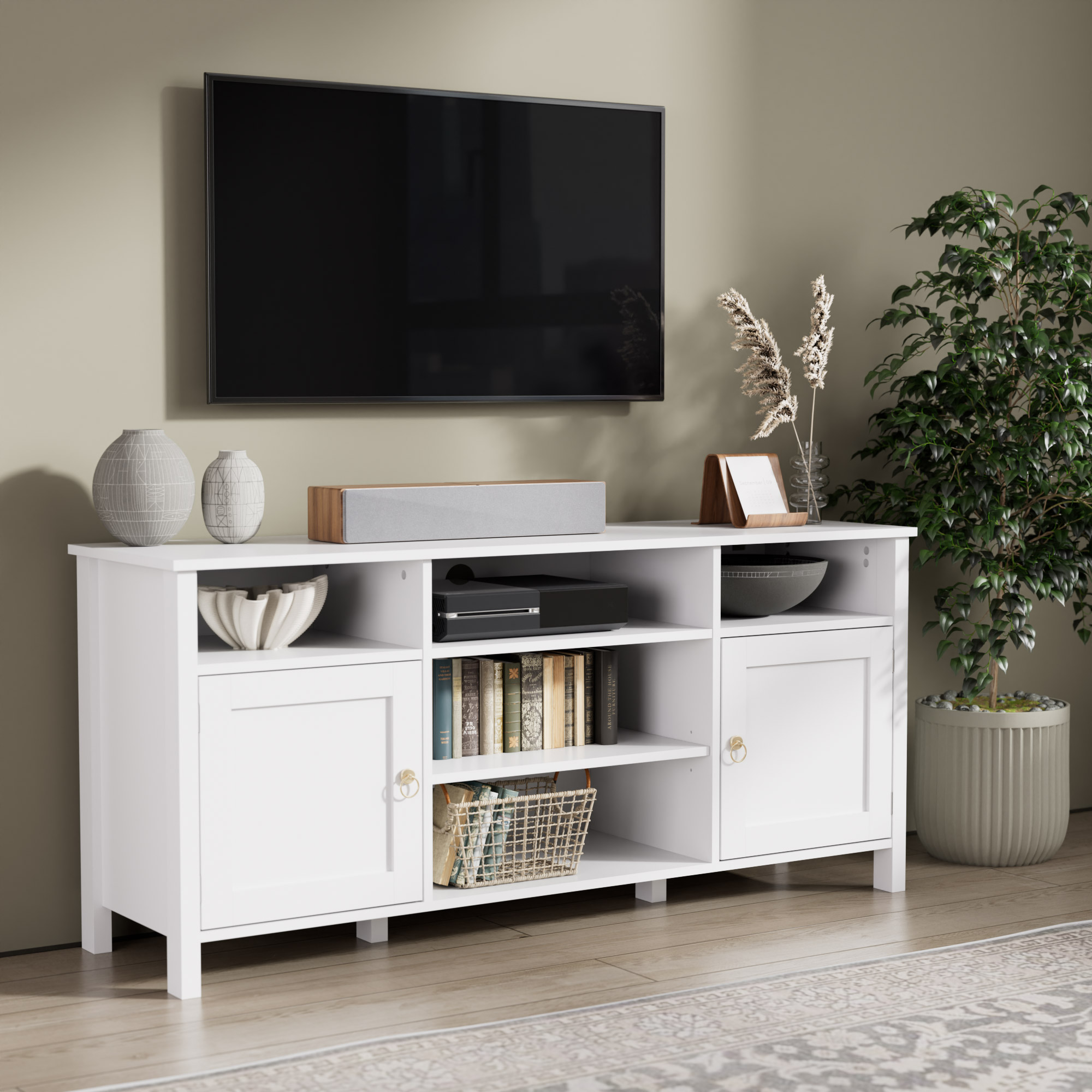 TV Stand for TVs up to 60 Inches, Modern TV Console TV Cabinet with ...