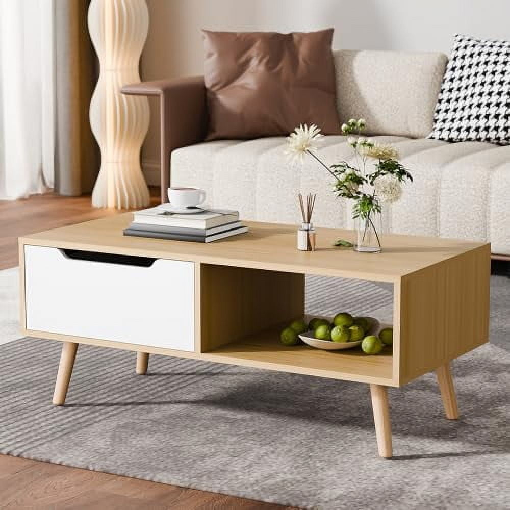 Cozy Castle Modern Wooden Coffee Table with Storage, Minimalist Hallway ...