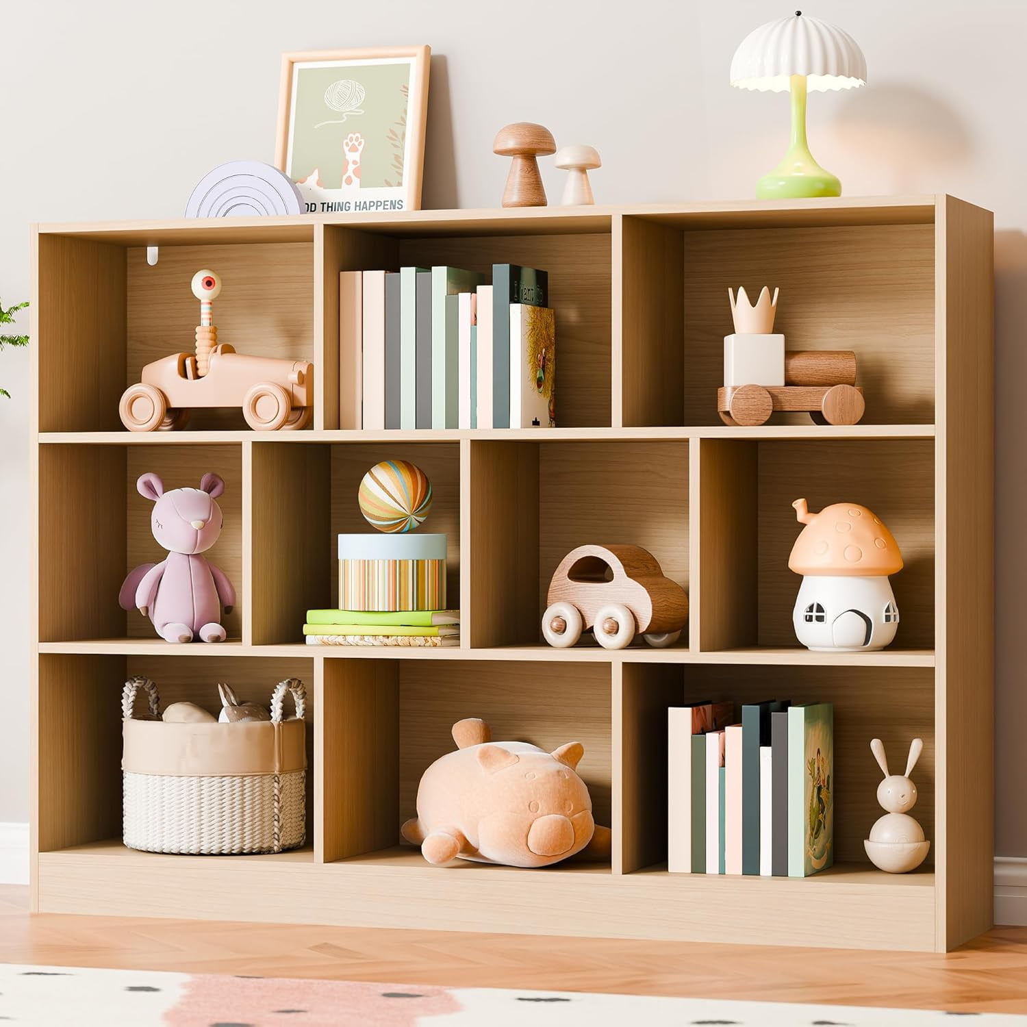 Cozy Castle Oak Bookshelf, 3-Tier Open Shelf Bookcase, 10 Cube Storage ...