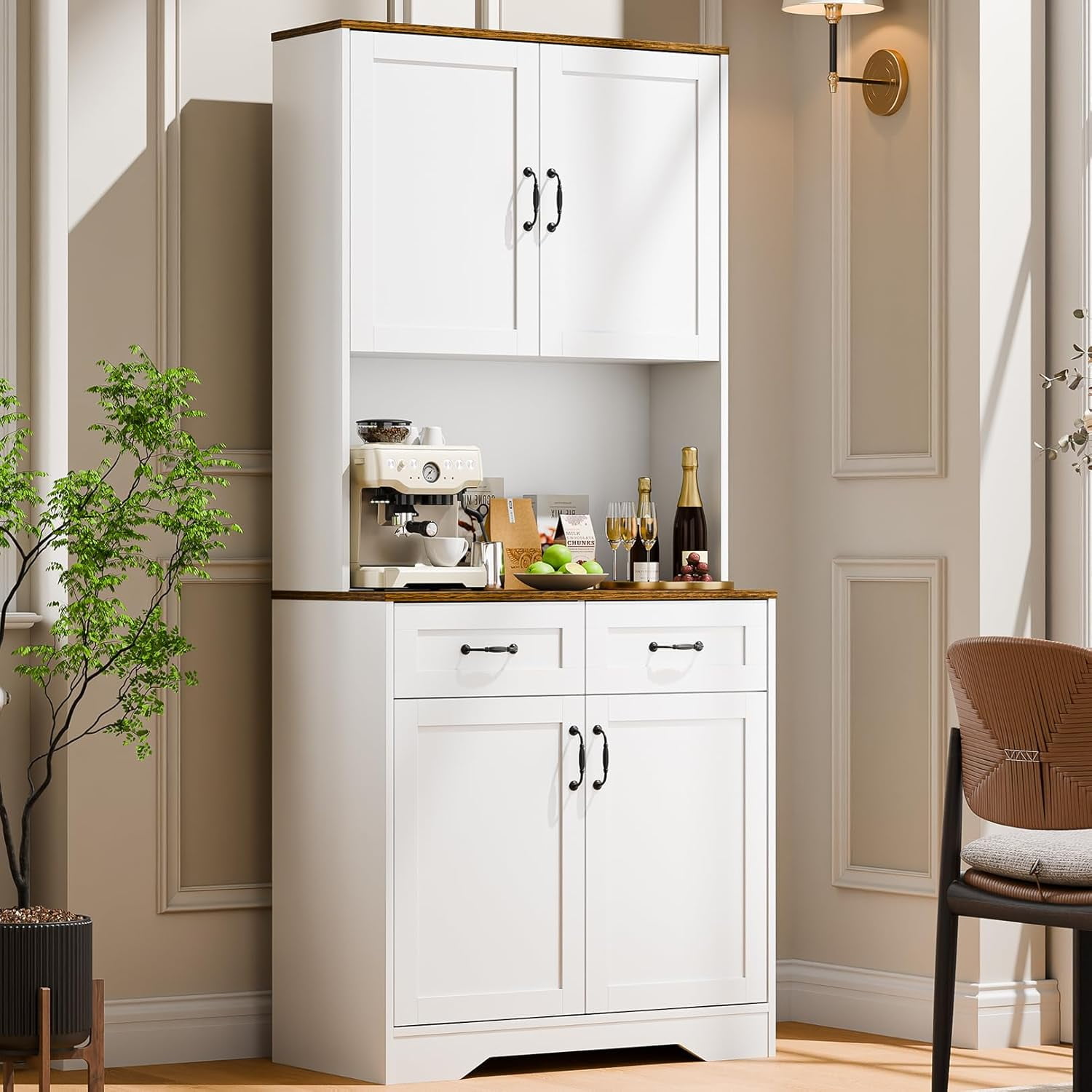 Cozy Castle Pantry Cabinet, Farmhouse Kitchen Hutch Cabinet with ...
