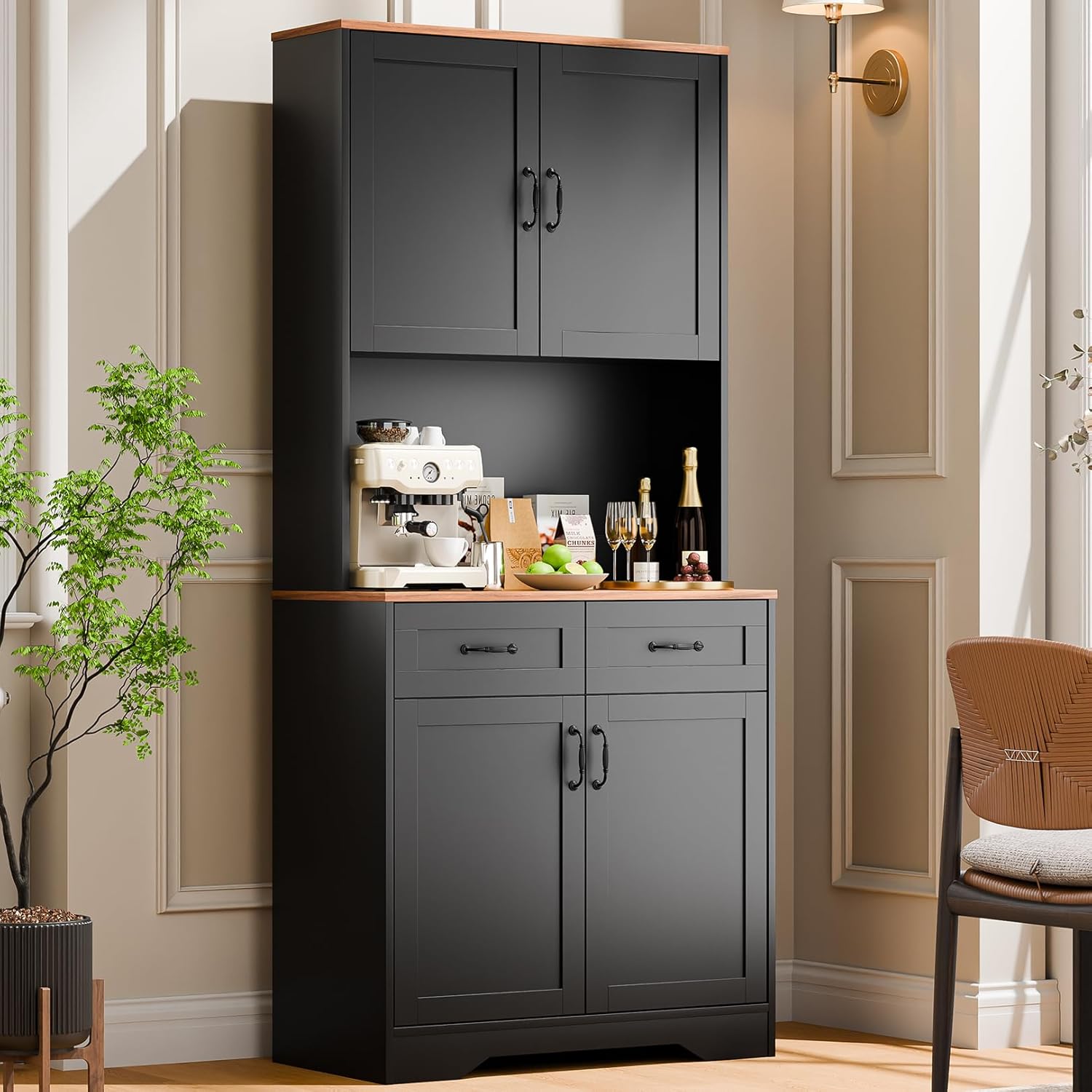 Cozy Castle Pantry Cabinet, Farmhouse Kitchen Hutch Cabinet with ...