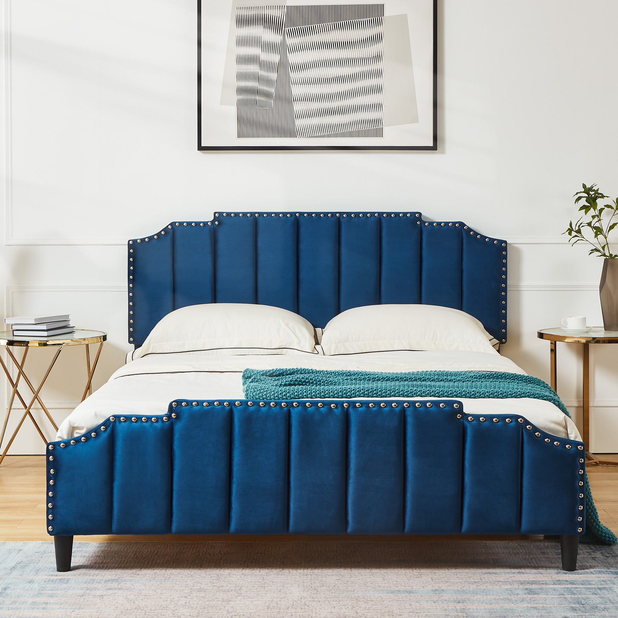 BTMWAY King Platform Bed Frame, Modern Upholstered Platform Bed with ...