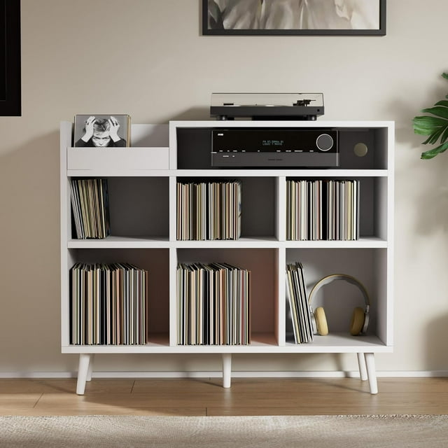 Cozy Castle Record Player Stand, Vinyl Storage for 500 Albums, Power ...