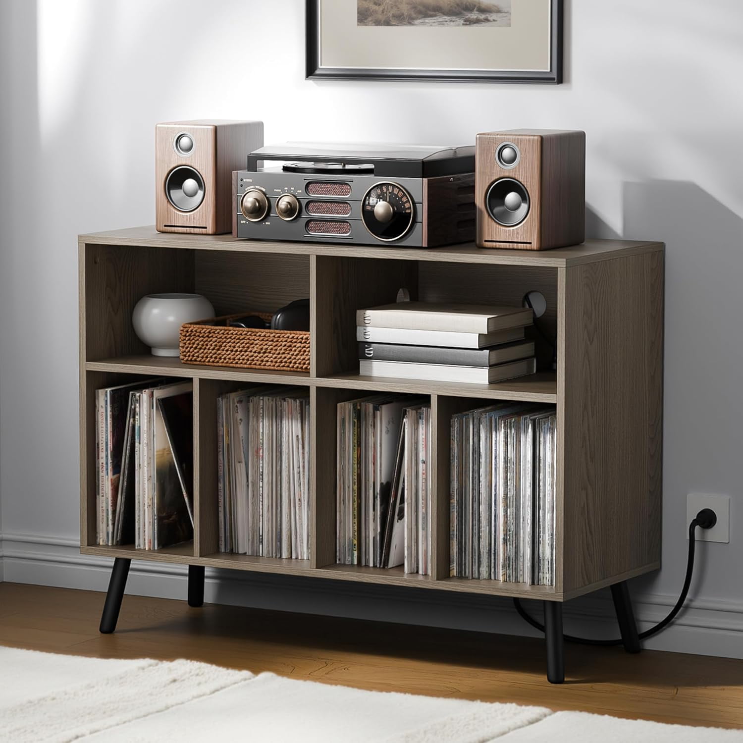 Cozy Castle Record Player Stand with Vinyl Storage Cabinet, Wood ...