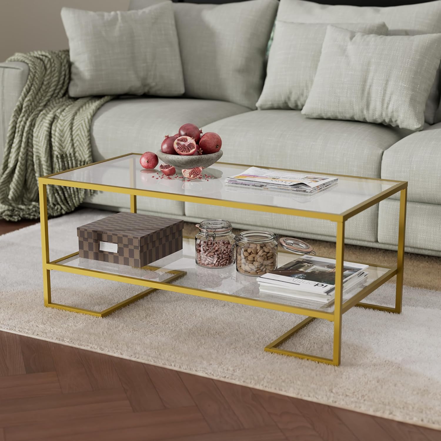 Noble House Liat Modern Tempered Glass Rectangular Coffee Table with ...