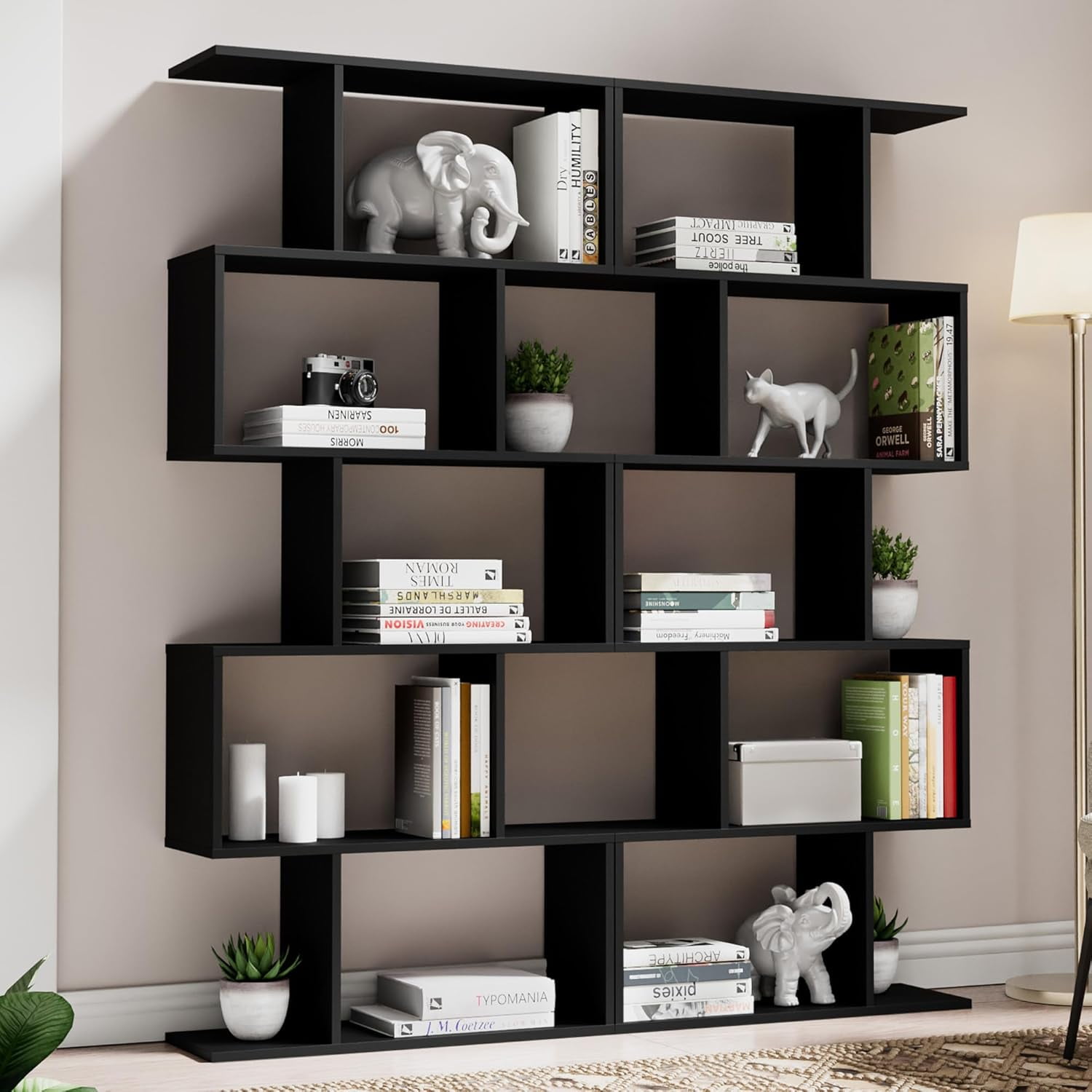 Cozy Castle Set of 2 Geometric Bookcase, S-Shaped Modern Bookshelf ...