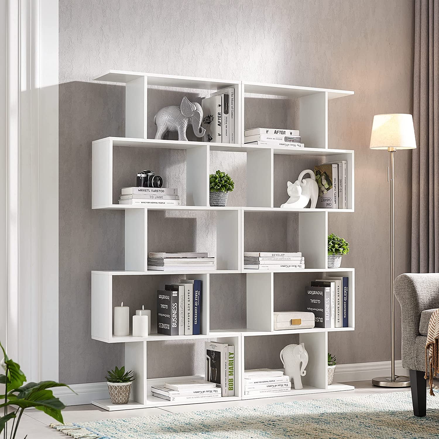Cozy Castle Set of 2 Geometric Bookcase, S-Shaped Modern Bookshelf ...