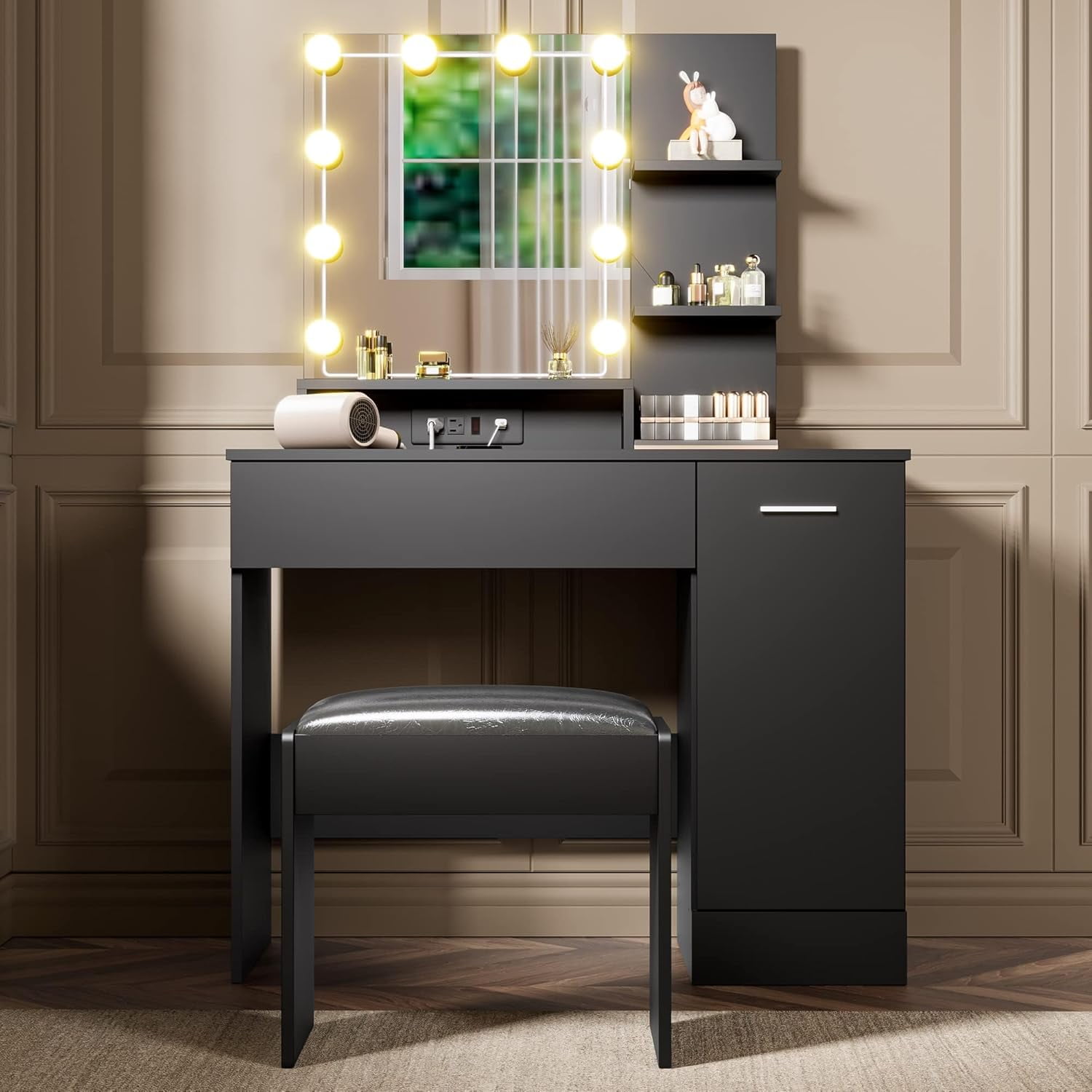 Cozy Castle Small Vanity Set, Makeup Vanity Desk with Power Strip, Make ...