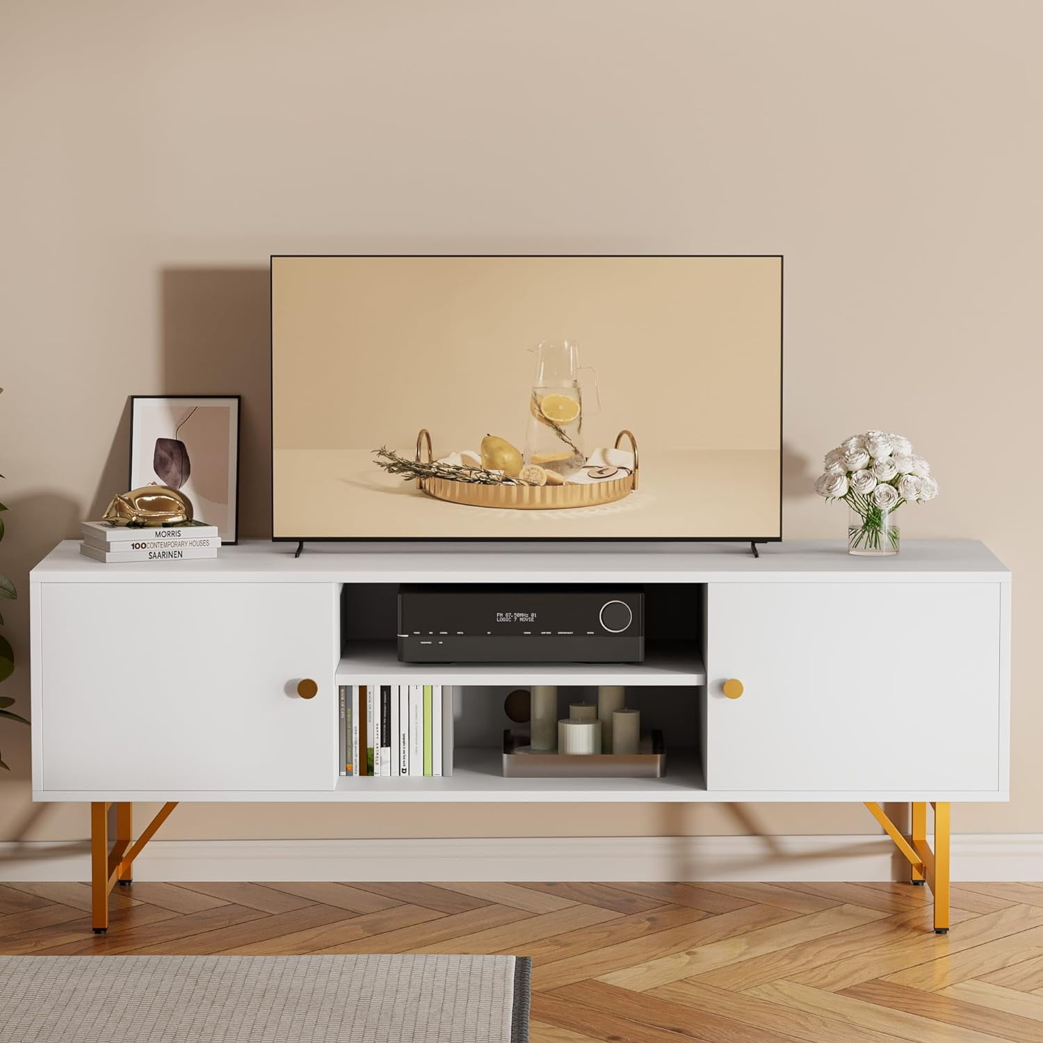 Cozy Castle TV Stand for 55/60 Inch TV, Entertainment Center with ...