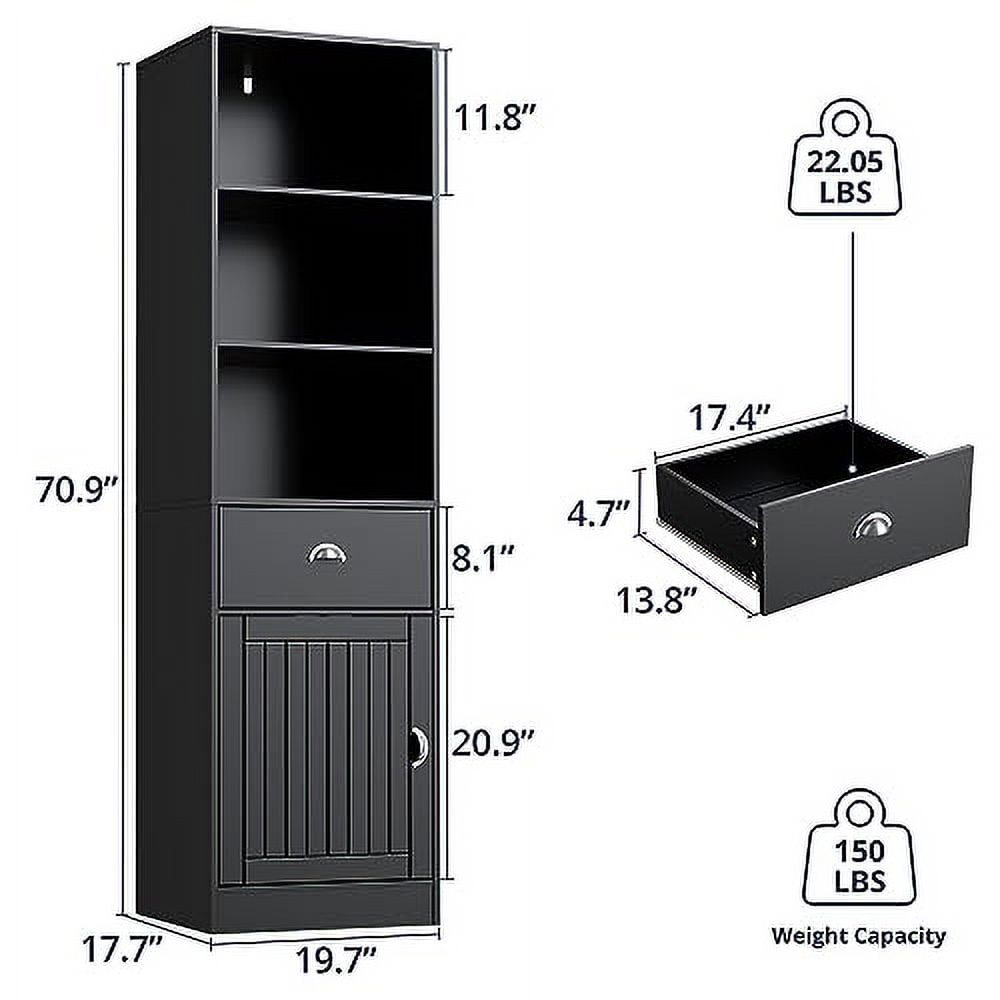 Cozy Castle Tall Bookshelf with Storage, Black Bookcase with Door and ...