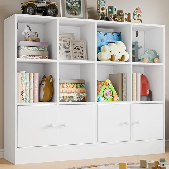Cozy Castle White Wood Bookcase,12 Cube Storage Organizer Bookshelf ...