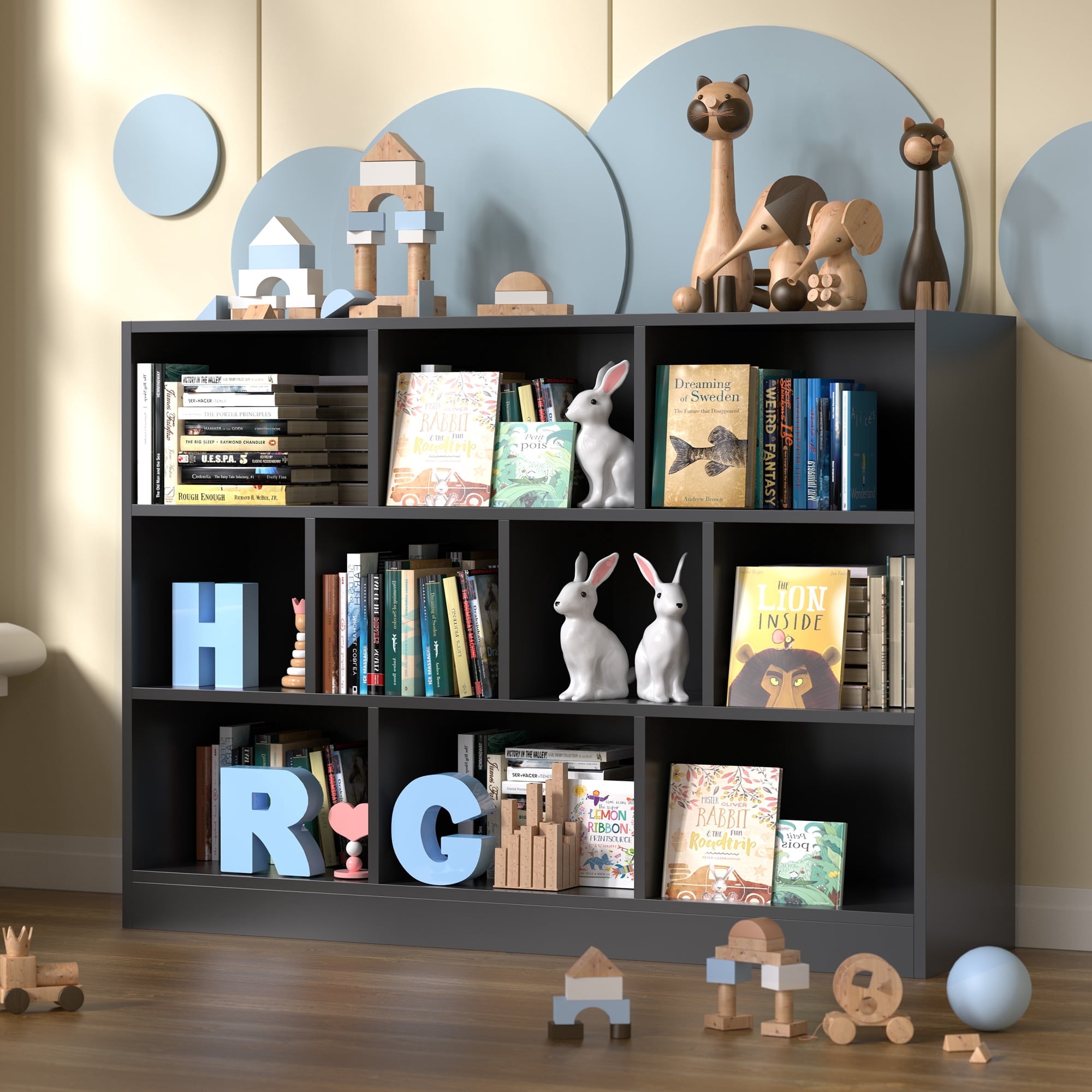 Cozy Castle 3-Tier Wooden Bookcase, 10-Cubby Storage Organizer, Anti ...