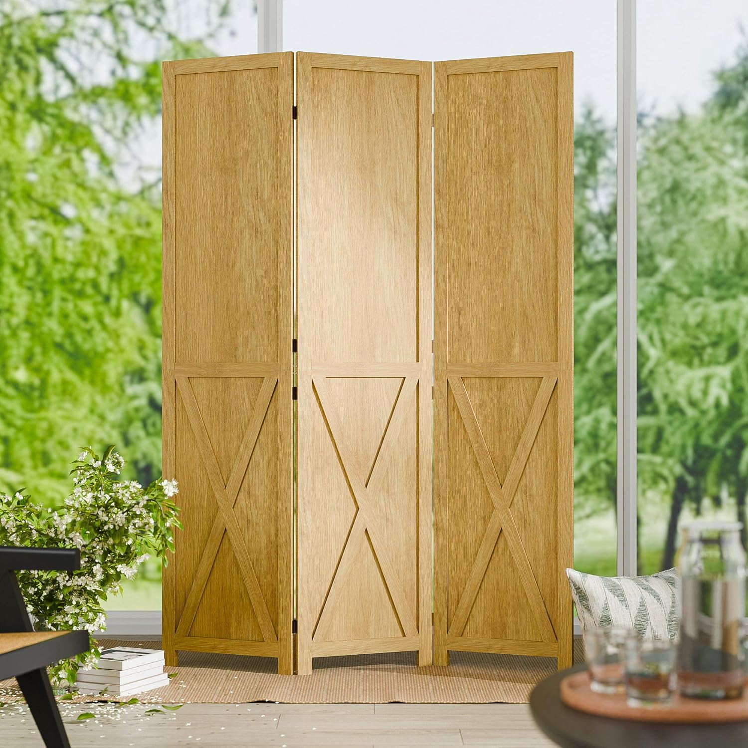 Cozy Castle Wood Room Divider, 3 Panel 66.9 Inch Privacy Screen ...