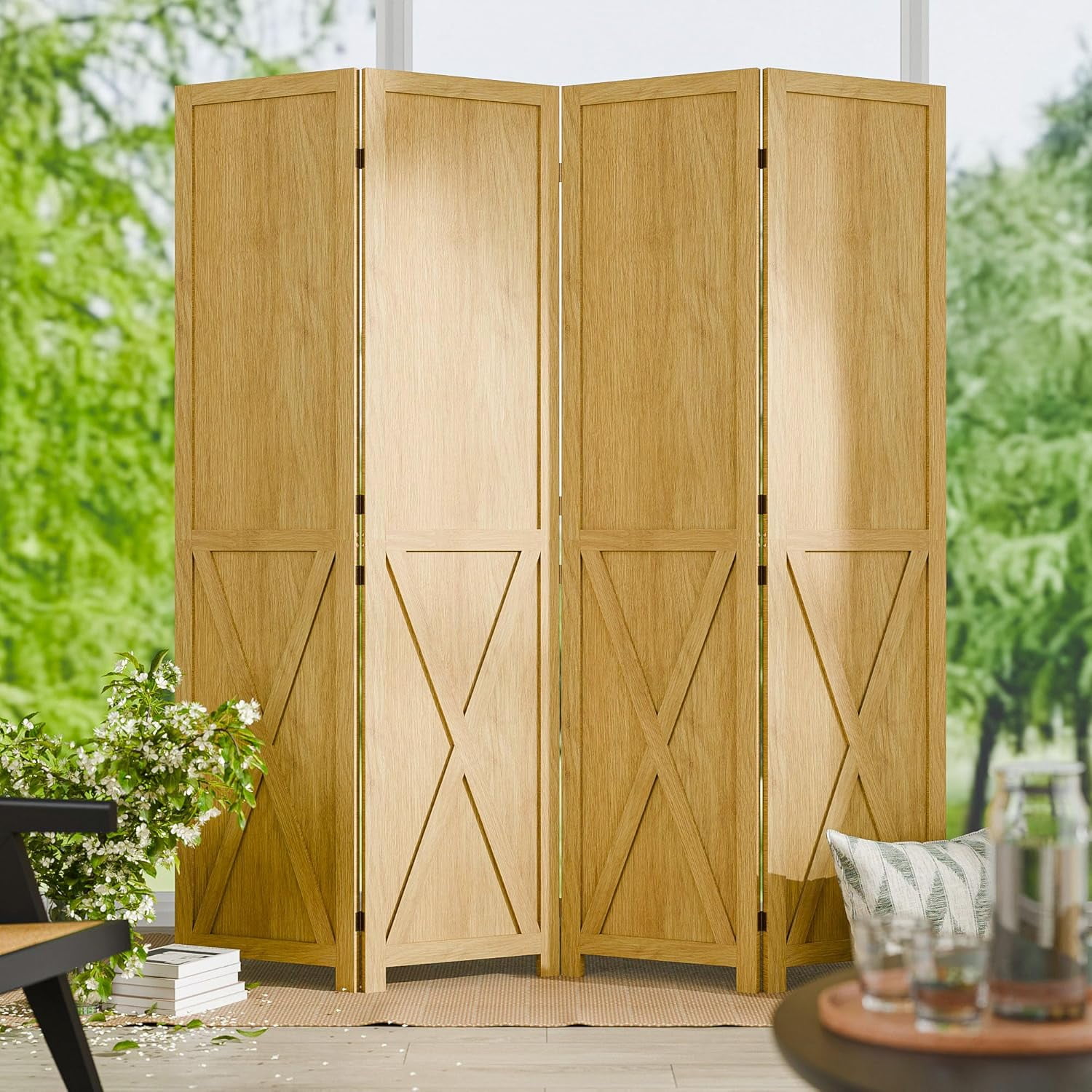 Cozy Castle Wood Room Divider, 4 Panel 66.9 Inch Privacy Screen ...