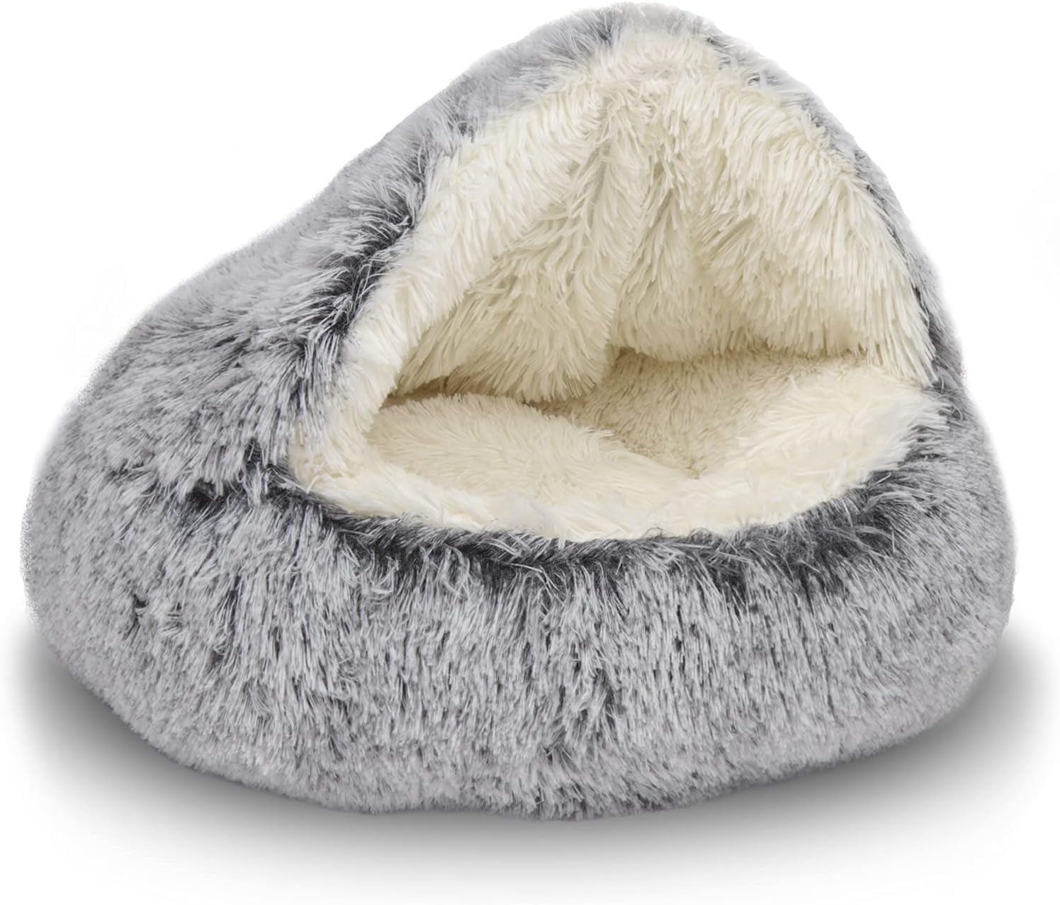 Cozy Cat Bed - Round Plush Fluffy Hooded Cave, Indoor/Outdoor ...
