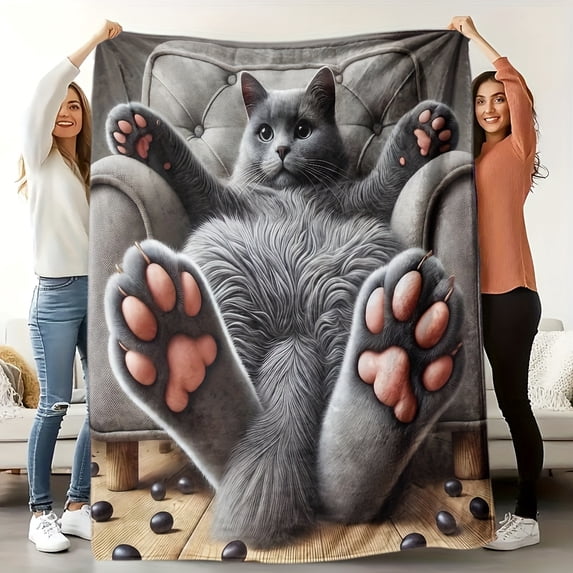 [Cozy Cat Blanket] 1pc Soft Cozy Scandinavian Style Gray Cat Blanket ...