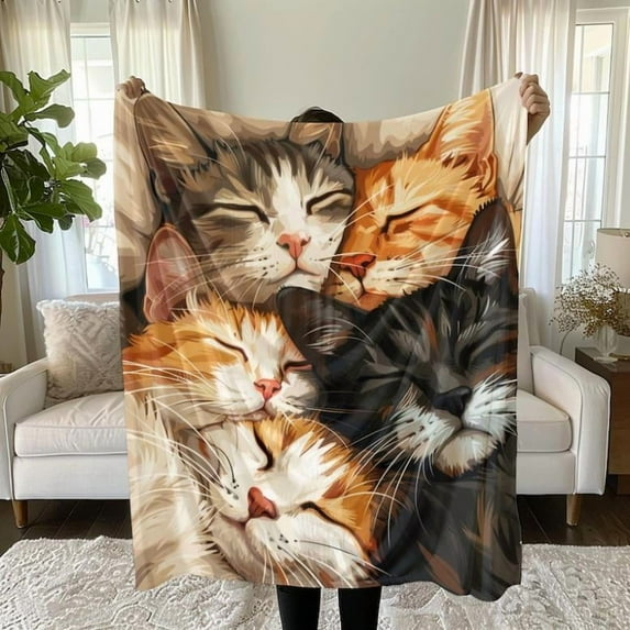 Cozy Cat Blanket for Cat Lovers, Soft Velveteen Plush & Sherpa Flannel ...