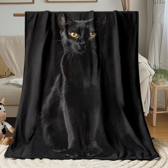 [Cozy Cat Blanket] Soft Lightweight Flannel Black Cat Throw Blanket ...
