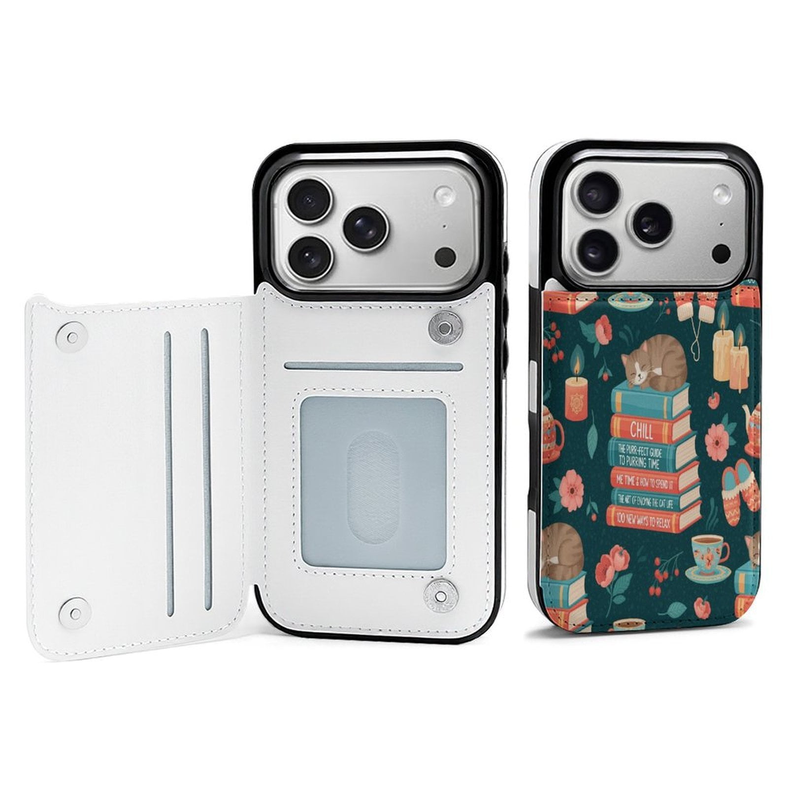 Cozy Cat Book Tea Leather Wallet Case for iPhone 16 Plus Wallet Case ...