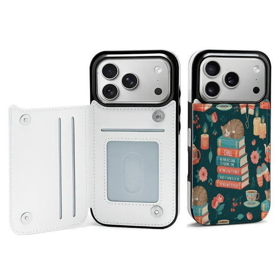 Cozy Cat Book Tea Leather Wallet Case for iPhone 16 Plus Wallet Case ...