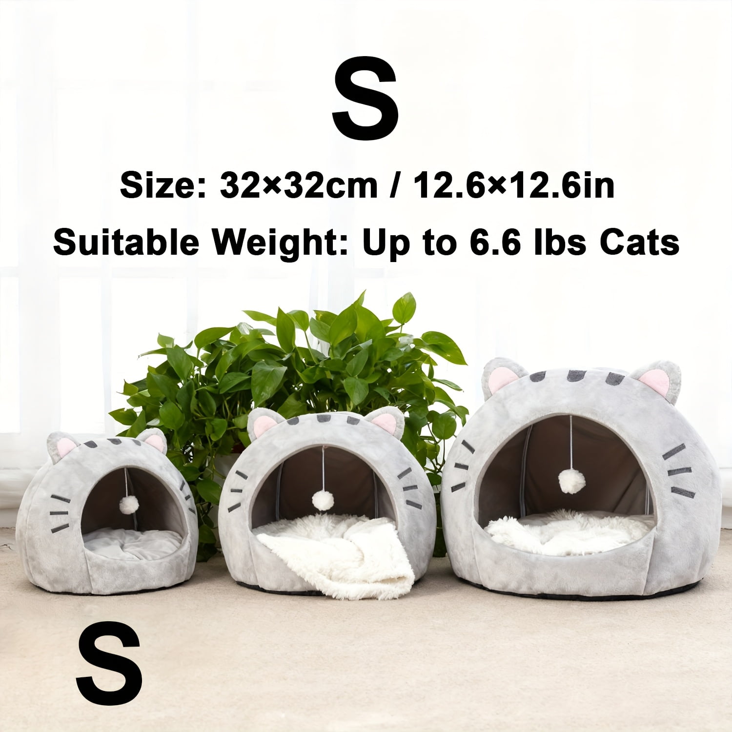 Cozy Cat Cave Bed with Thermal-Lined Canopy & Plush Pillow, Machine ...