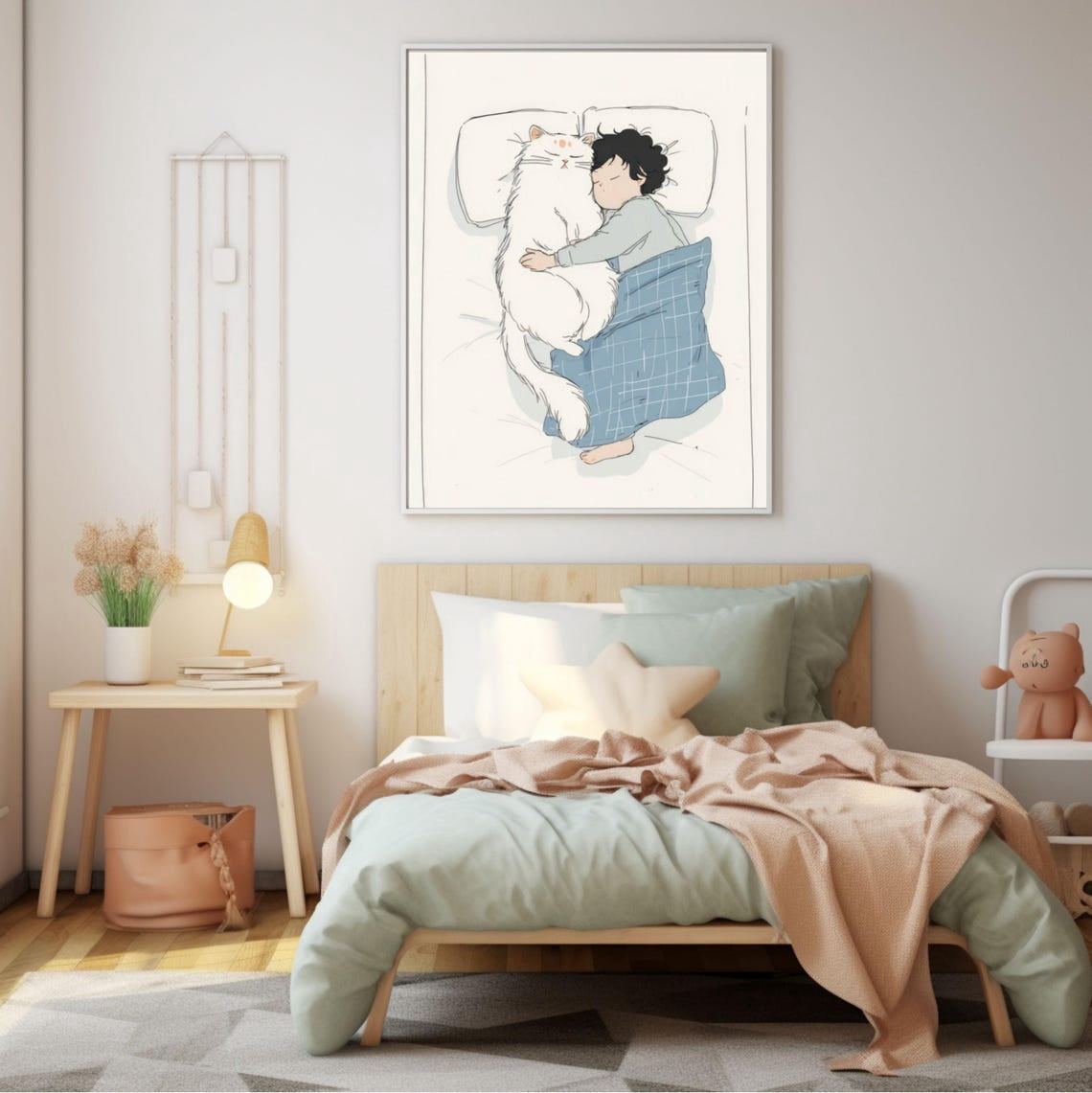 Cozy Cat Child Cute Wall Decor for Lovers Room Pet Parents Wall Art ...