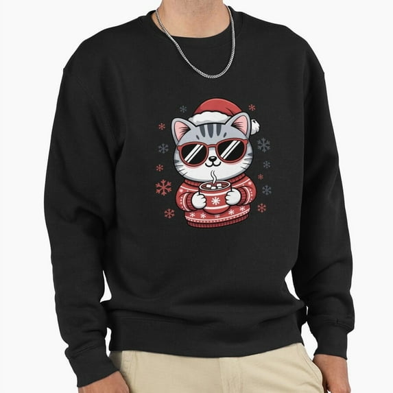 Cozy Cat Cute Chibi Christmas Cat Graphic Unisex Sweatshirt Kawaii ...