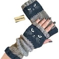 Cozy Cat Embroidery Fingerless Knitted Gloves, Fashion Casual Leaky ...