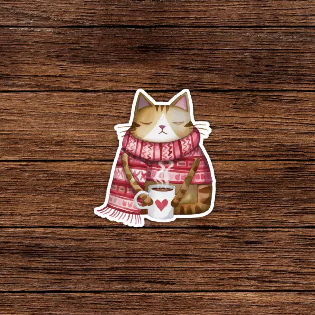 Cozy Cat With Hot Cocoa - Cute Watercolor Animal Sticker Decalphone ...