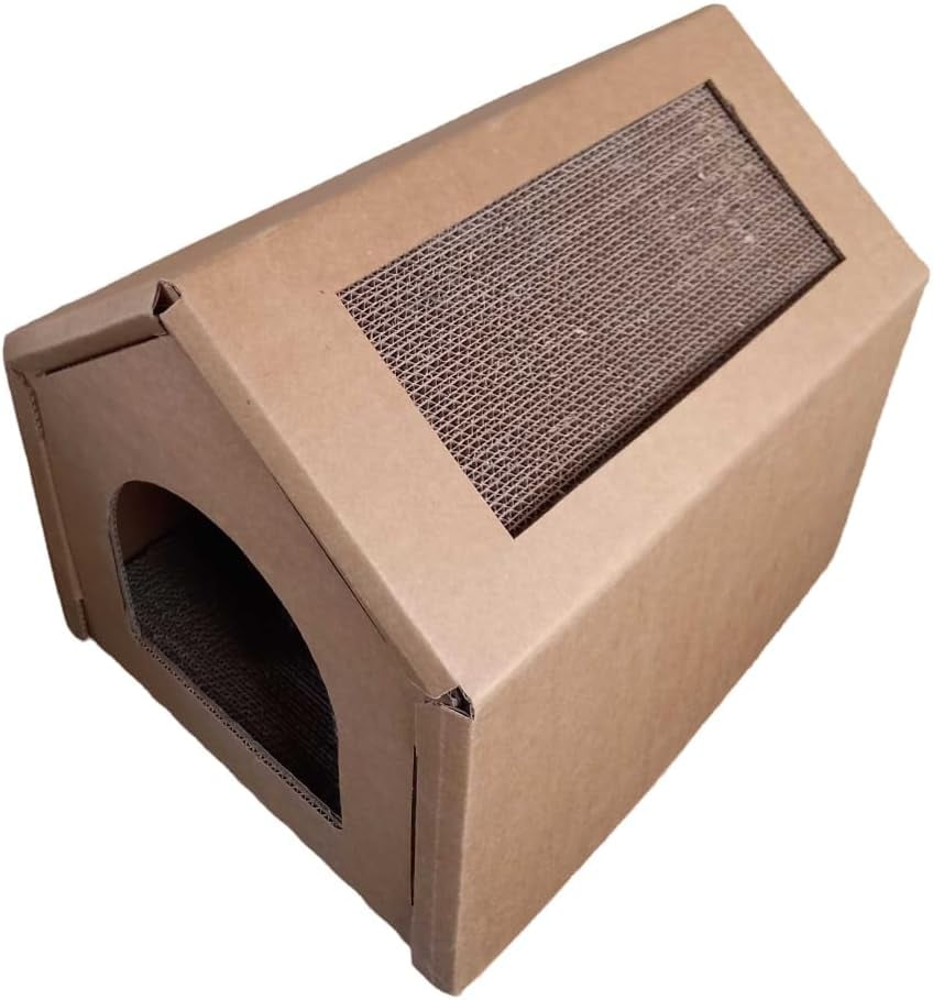 Cozy Cat House with Scratcher Pads, Corrugated Cardboard Cat House ...