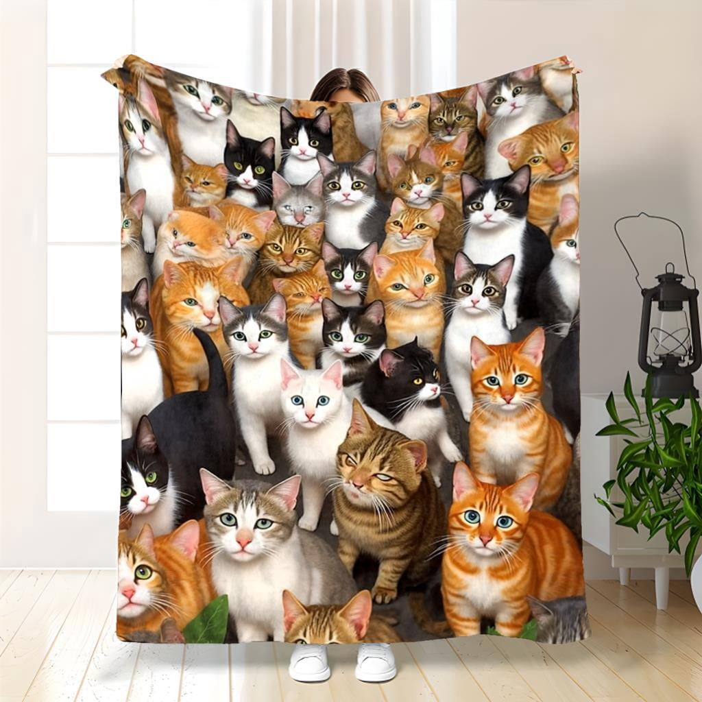 Cozy Cat Pattern Flannel Blanket - Soft Warm Durable Bedspread Suitable ...