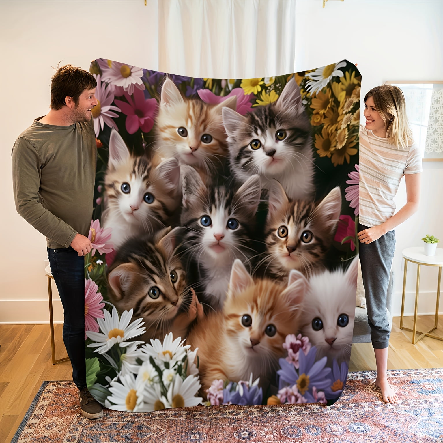 Cozy Cat Print Fleece Blanket - Soft All-Season Throw with Tabby ...