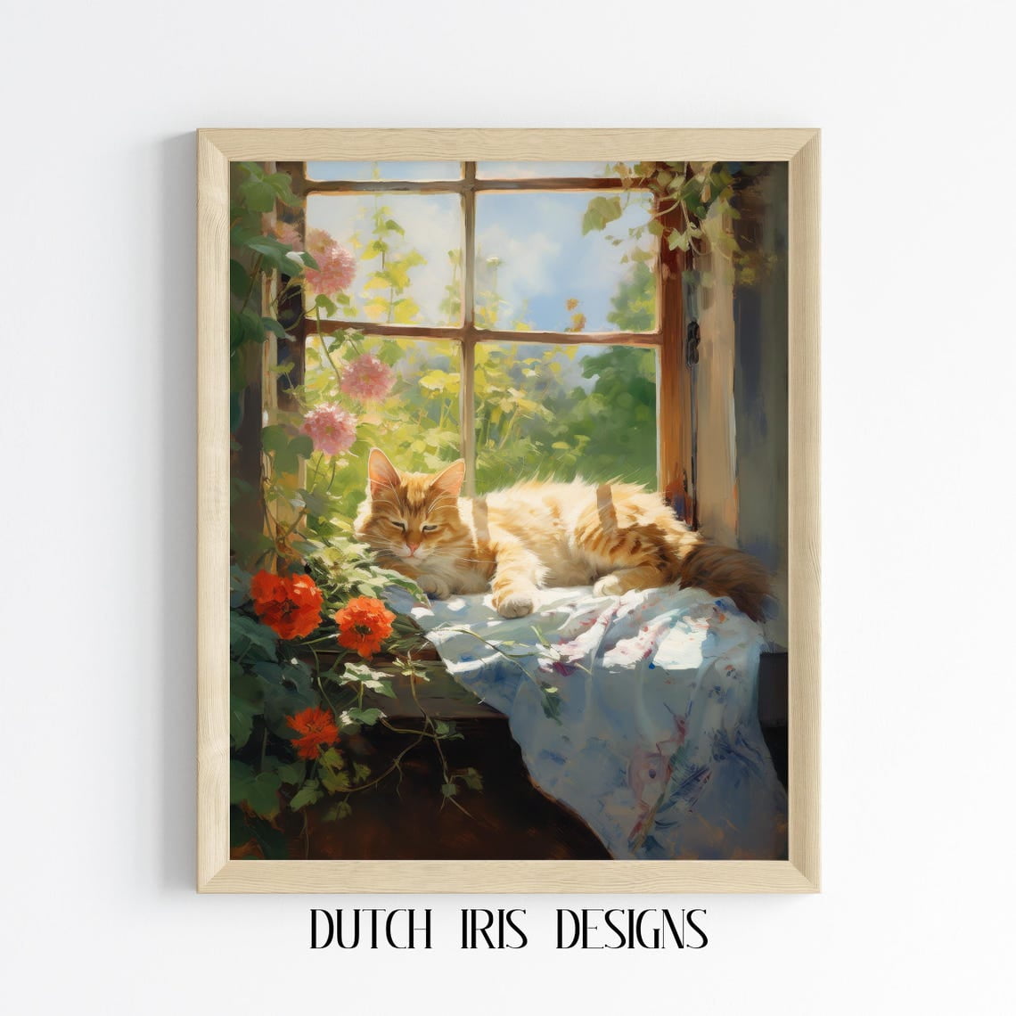 Cozy Cat On Sunlit Windowsill, Vintage, Rustic Cottagecore Decor ...